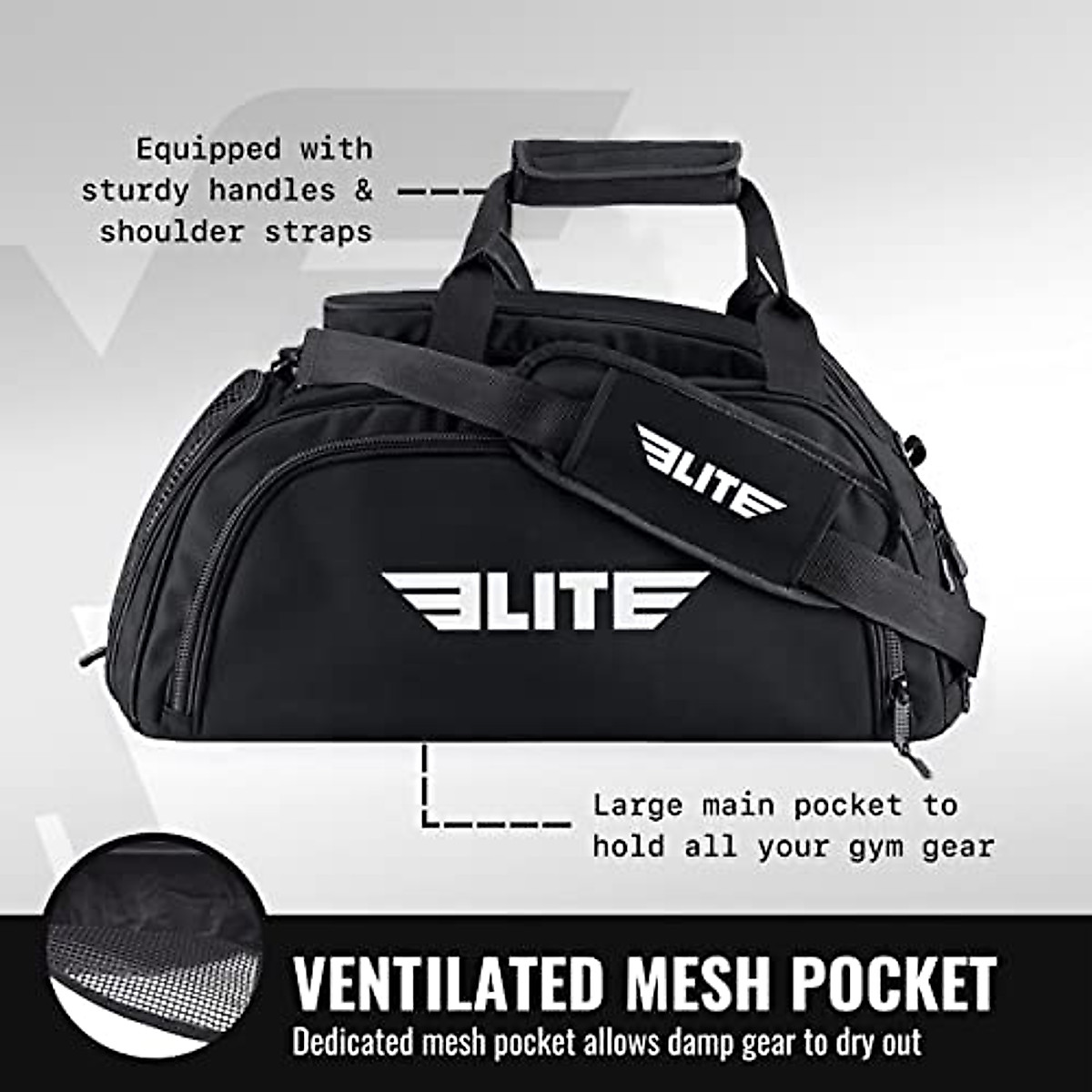 Elite Sports Warrior Series Boxing Mma Bjj Gear Gym Duffel Backpack Bag, Large