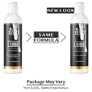 XESSO Water-based Creamy Lube, Unscented 8.3 Fl Oz, Thick White Gel-like Slippery Glide, Hypoallergenic for Women, Men & Couples. Made in US & Discreet Package. Package May Vary