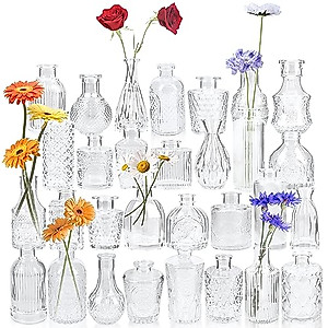 Yirilan Glass Bud Vases Set of 30, Small Vases for Flowers, Clear Flower Vases in Bulk for Centerpieces, Vintage Mini Vases for Wedding Decor, Home Table Decorations.