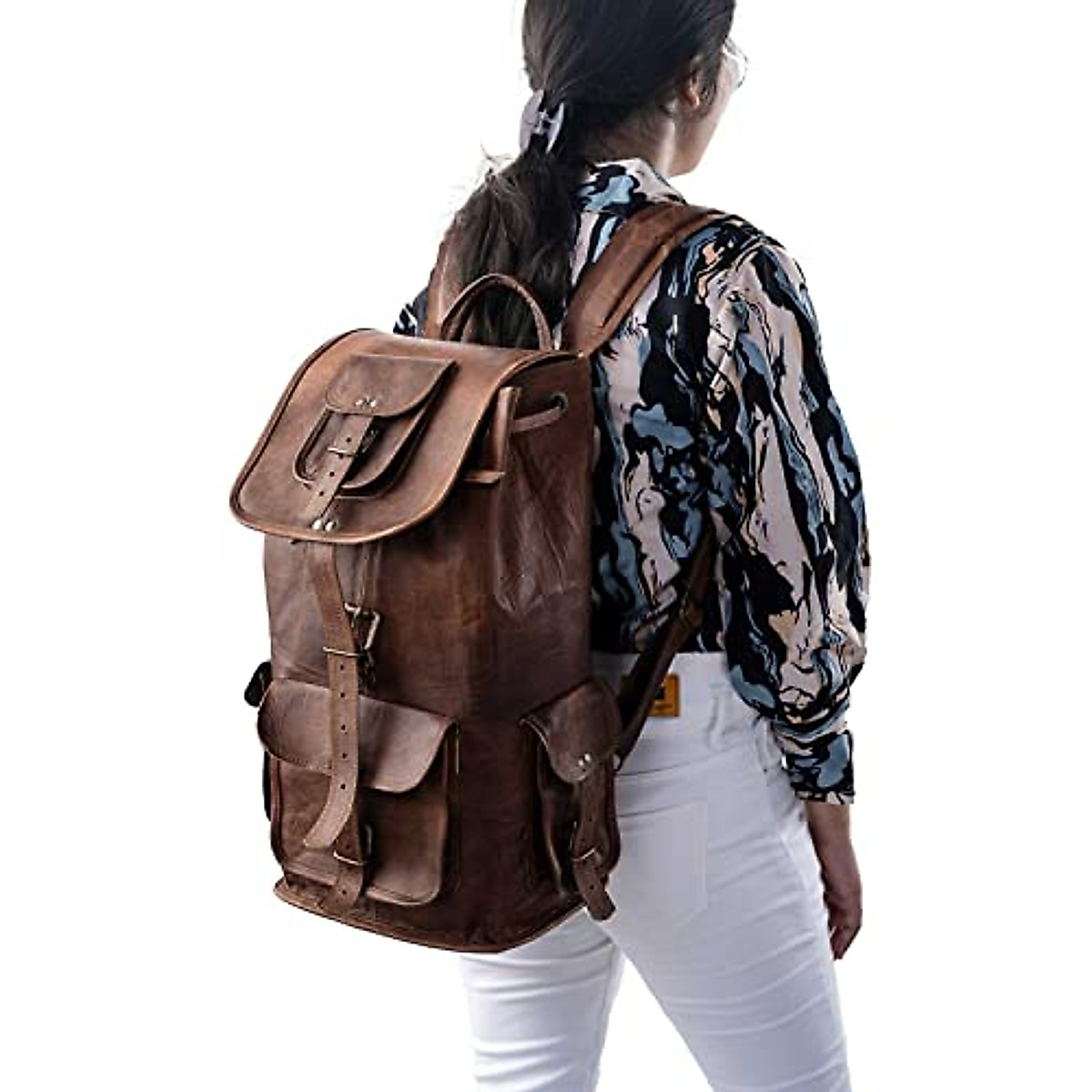 PARRYS LEATHER WORLD Handmade Western 100% Genuine Leather Backpack | Laptop Bag, Vintage Full Grain Casual Hiking Campaign Daypack For Men & Women Travel Bag (17")