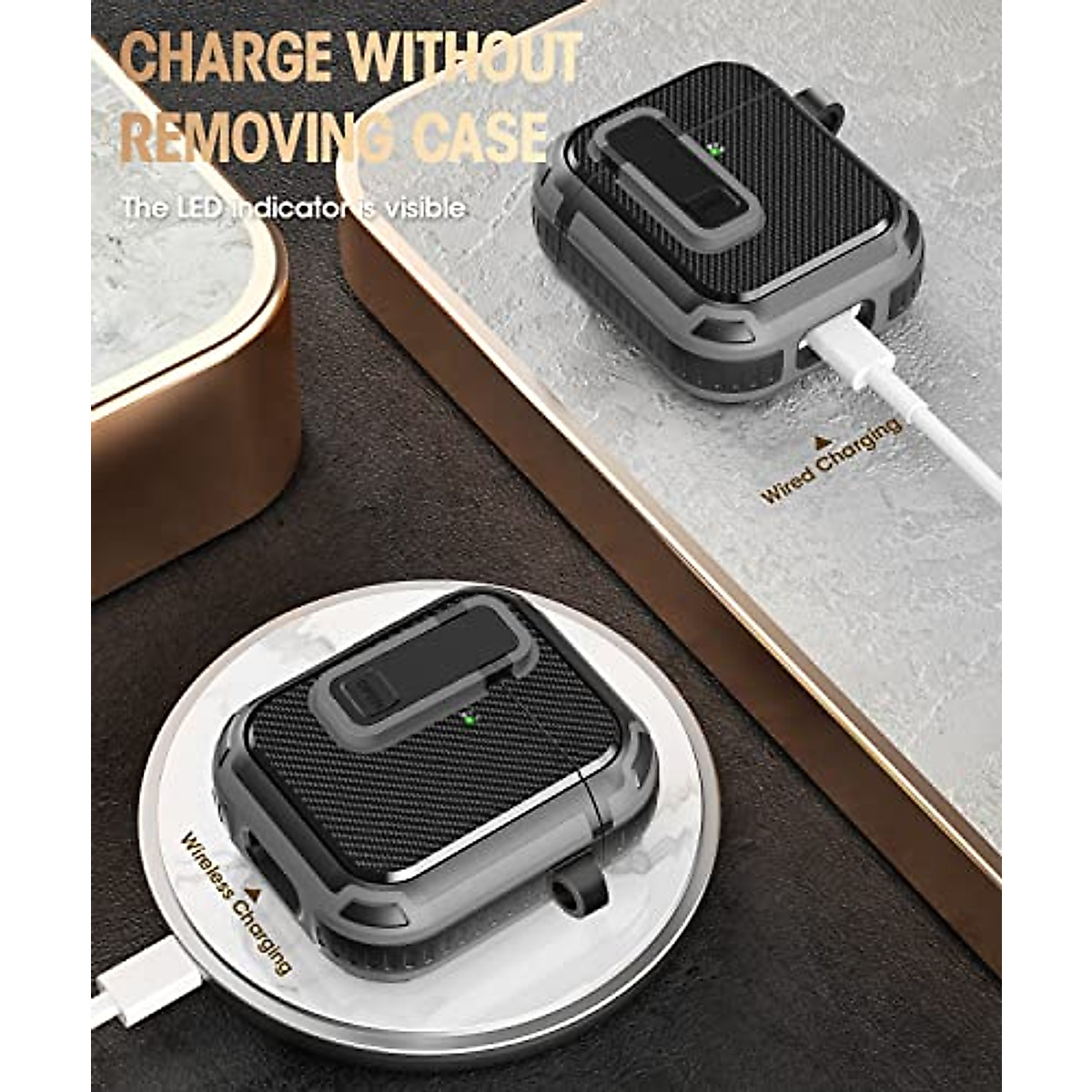 Koaichi for AirPods 2nd/1st Generation Case, Full-Body Ultra-Hard Shell Protective Cover with Lock, Powerful Drop Protection, Well Built Case Designed for AirPods 2/1, Black