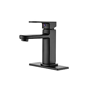 Derengge Bathroom Sink Faucet, Single Handle Bathroom Sink Faucet,1 Hole or 3 Hole Lavatory Vanity Faucet with Deck Plate,Pop up Drain and Water Supply Lines,Matte Black,GFL-0048-MT