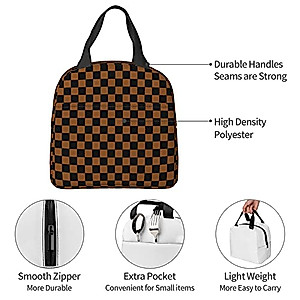 ayvcxui Brown and Black Plaid Race Checkered Flag Lunch Tote Reusable Lunch Bag Insulated Lunch Box for Students Work Outdoor Travel PicnicThermal Portable Bento Box Handbags Tote