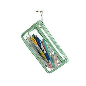 Funny live Transparent PVC Pencil Case Pen Bag Organizer Cosmetic Makeup Bag, Clear Double Compartments Case Bag for Travel | Makeup Brush | Stationerys | Small Crafts, PENS NOT INCLUDED （Mint Green）