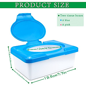 DOERDO 2PCS Baby Wipe Dispenser with Lid Tissue Case Tissue Storage Box Keeps Baby Wipes Fresh and Safe Napkin Storage Box (Blue)
