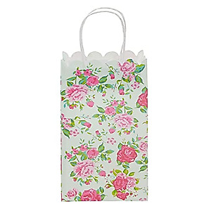 BLUE PANDA 24 Pack Small Floral Gift Bags with Handles for Mothers Day, Birthday, Wedding, Baby Shower, Themed Party Favors (5 x 8.5 x 3 In)