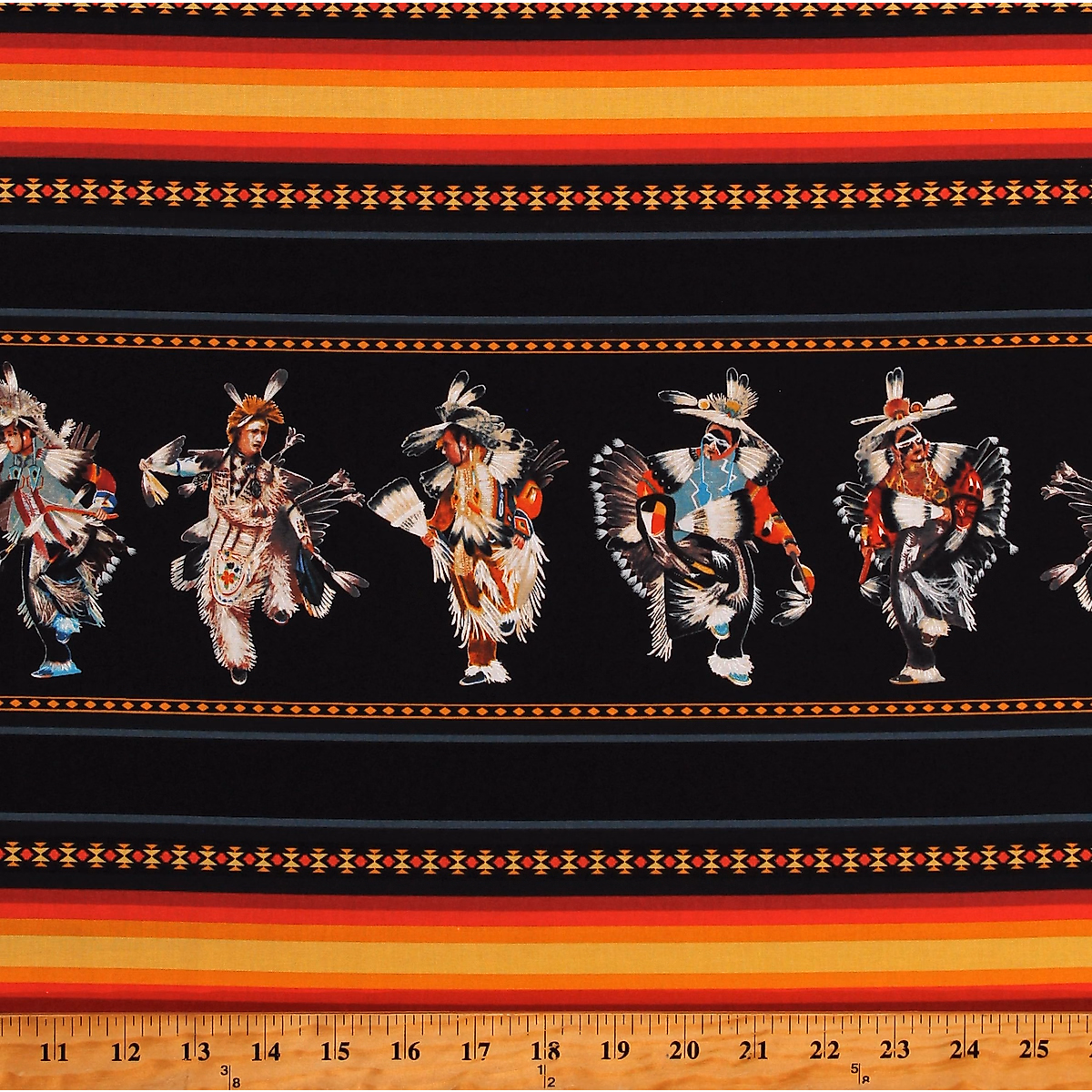 Elizabeth Studios Cotton Pride Pow Wow Dancers Tribal Native American Southwestern Black Cotton Fabric Print by The Yard (32003BLACK), 44 Inches