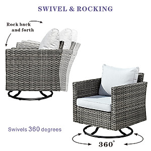 HOOOWOOO 10 Piece Patio Sectional Furniture Set with Swivel Rocking Chairs,Modern Wicker Outdoor Conversation Sofa Sets,Weather Resistant Modular L Shaped Outside Couch Set(Navy Blue)