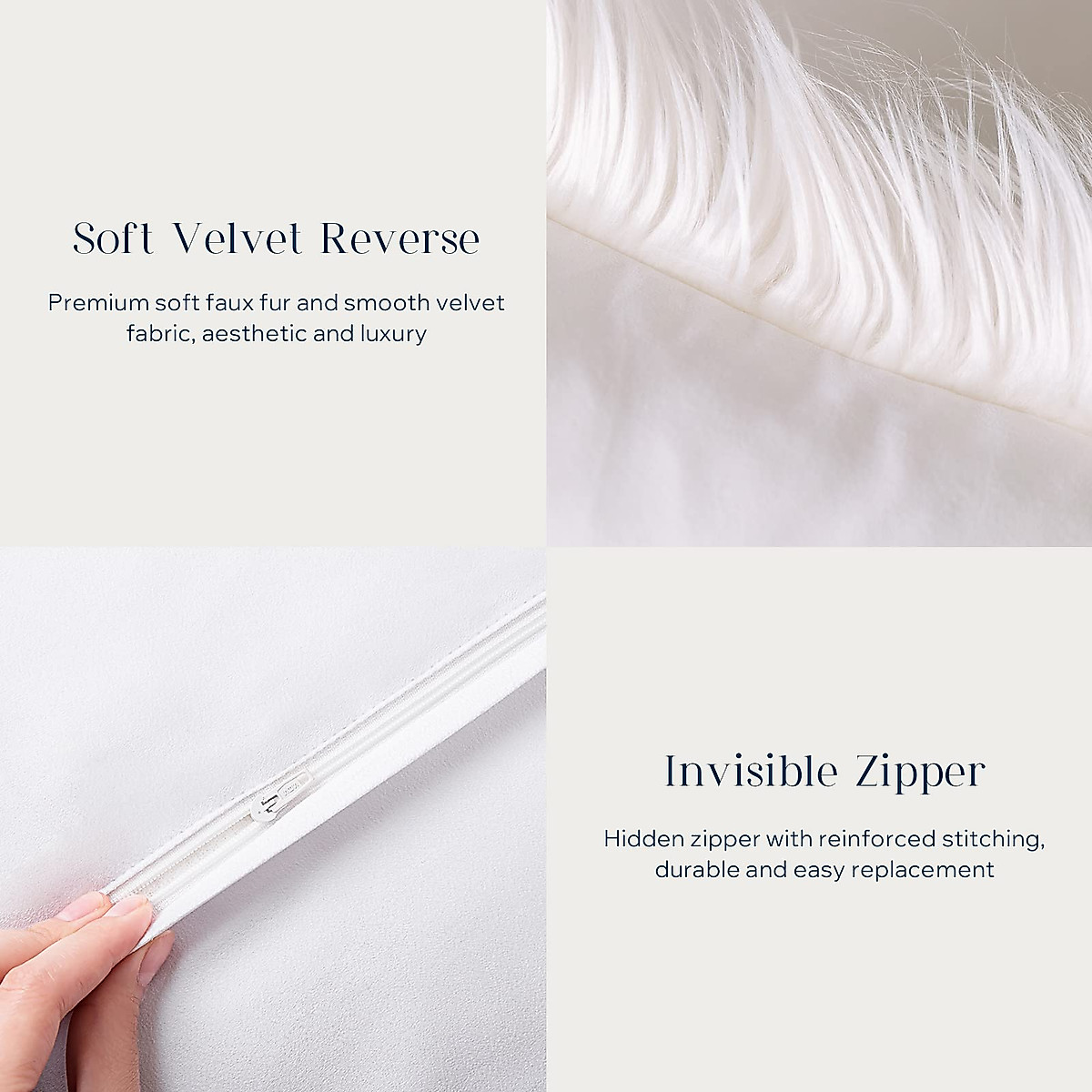 Phantoscope Pack of 2 Faux Fur Solid Throw Decorative Pillow Cover Cushion Covers Luxury Soft Decorative Pillowcase Fuzzy Pillow Covers for Bed/Couch, White 18 x 18 Inches