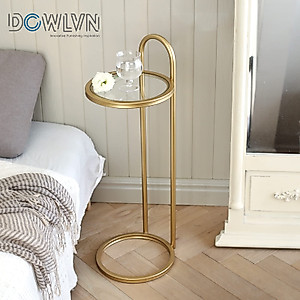 Gold Glass Small Drink Snack Accent Martini Table, C Shaped Side End Table, No-Assembly, 10" D x 28.5" H