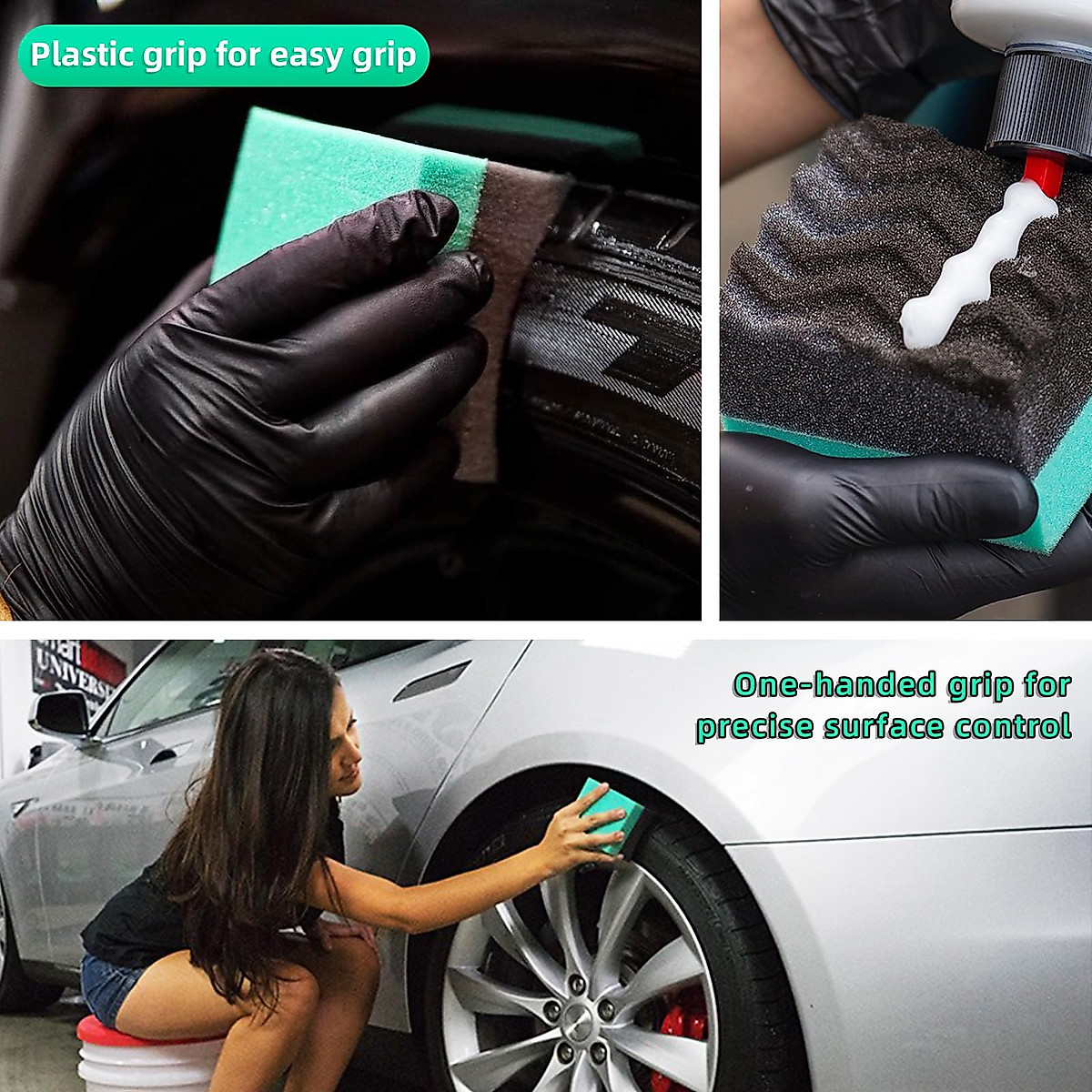 Kewucn Large Tire Dressing Applicator Pad, 2 Pack Wavy Contour Tire Polish Sponge for Tire Shine Car Wax Compound and Polish, Reusable Sponge Cleaning Supplies, Car Accessories