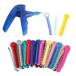 Dental Orthodontic Ligature Ties and Orthodontic Ligature Gun Dispenser, Teeth Orthodontic Ligature Ring Rubber Bands (Multi-color) 1040pcs (Ligature Gun and Ligature Ties)