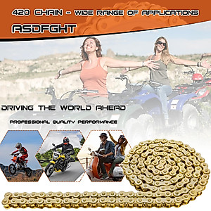 ASDFGHT 420 Chain 420 Standard Roller Chain 132 Link, Gold 420 Drive Chain for 110 125cc Dirt Pit Bike, ATV Quad Go Kart Scooter Mini Bike (With Chain Breaker +0.4" Chain Axle Adjuster)