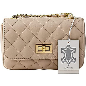 MamaMilano Women's Italian Handmade Genuine Leather Cleo Shoulder Bag/Purse/HandBag/Totebag With Beautiful Shoulder Strap (22 x 5 x 13 cm) - Beige