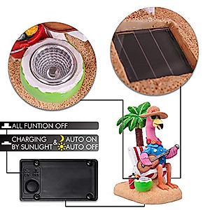 TERESA'S COLLECTIONS Flamingo Garden Statues with Outdoor Solar Lights for Yard,Hawaii Beach Flamingo Yard Art,Tropical Resin Sculptures Figurines for Patio Lawn Decorations,Gift,7.3"