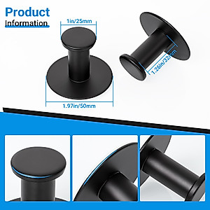 SAYAYO Self Adhesive Hooks for Hanging, Coat Hooks Wall Mount Matte Black Towel Hook for Bathrooms, Stick on Hooks SUS304 Stainless Steel, 4pcs