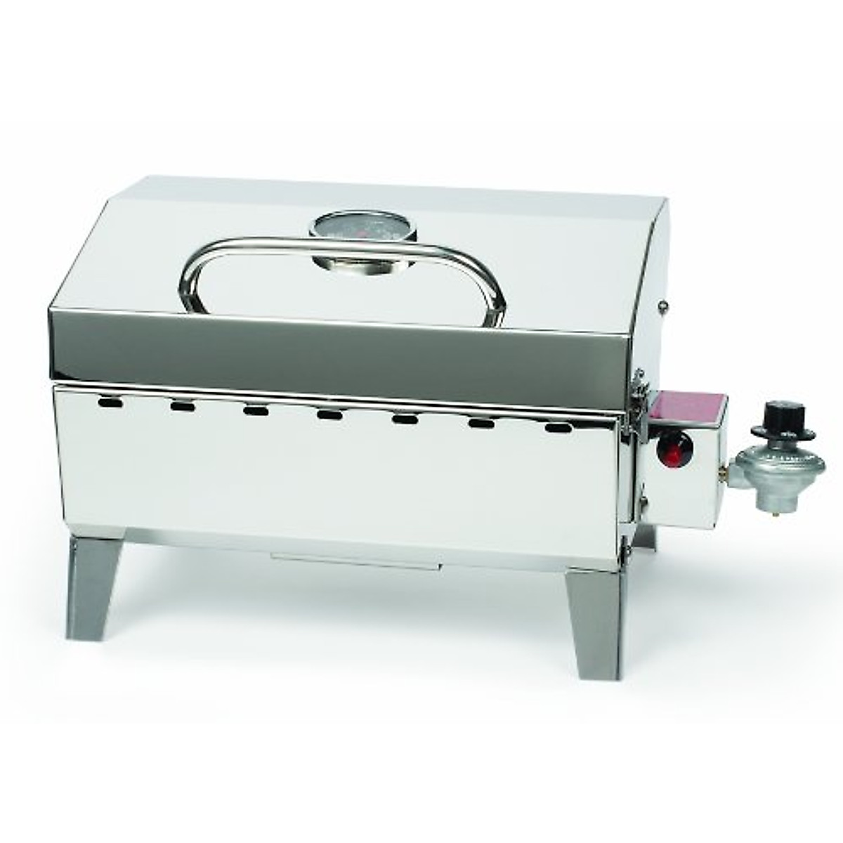 Camco Grill-Stow N Go 125 Portable Propane Gas Grill with Push Button Igniter, Temperature Gauge, and Storage Bag for RV, Tailgating, and Camping