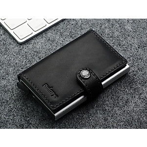 pularys VIKING Mini Wallet - Premium Leather - Black - Snap Fastener - Bank Note Pocket - RFID blocking - Up to 8 Card Slots - Comfortable and Safe - Classic