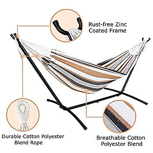 ZENY Double Hammock and Stand for 2 Person Heavy Duty Hammock Stand Brazilian-Style Cotton Hammock, 440LB Capacity