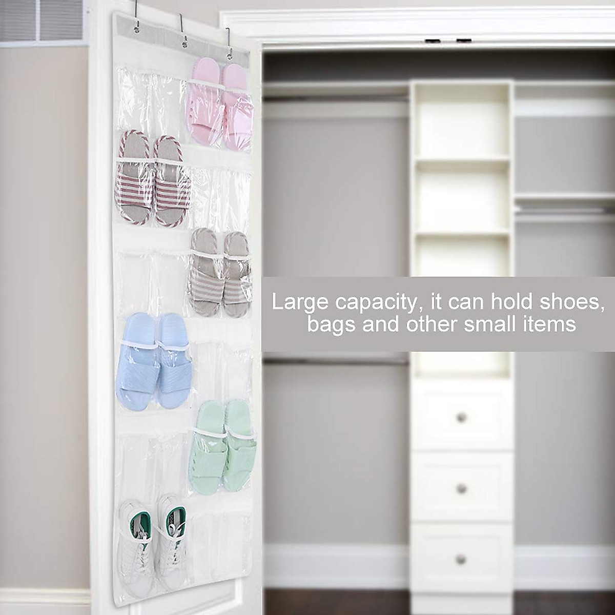 Wisecoco 24-Pockets Over The Door Shoes Organizer, Space Saving Hanging Storage Bags Closet Storage Rack Hangs on Closets for Shoes, Sneakers