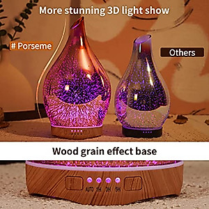 Porseme 280ml Essential Oil Diffuser, 3D Glass Aromatherapy Diffusor, Ultrasonic Cool Mist BPA Free Aroma Humidifier with Timer and Color Changing Function, Waterless Shut-Off for Home Office Room