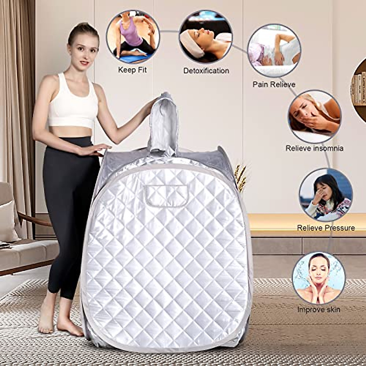 Smartmak Portable Sauna Kit, one Person Full Body at Home Spa Hat Tent, Include 2L Steamer with Remote Control for Detox US Plug- Grey