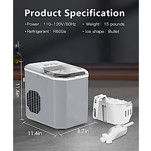 Joy Pebble Ice Makers Countertop, Portable Ice Maker Machine with Ice Scoop and Basket, 25lbs/24Hrs, 6 Mins/9 Pcs Bullet Ice,2 Ice Sizes(S/L), Handheld Ice Maker for Kitchen/Home/Party
