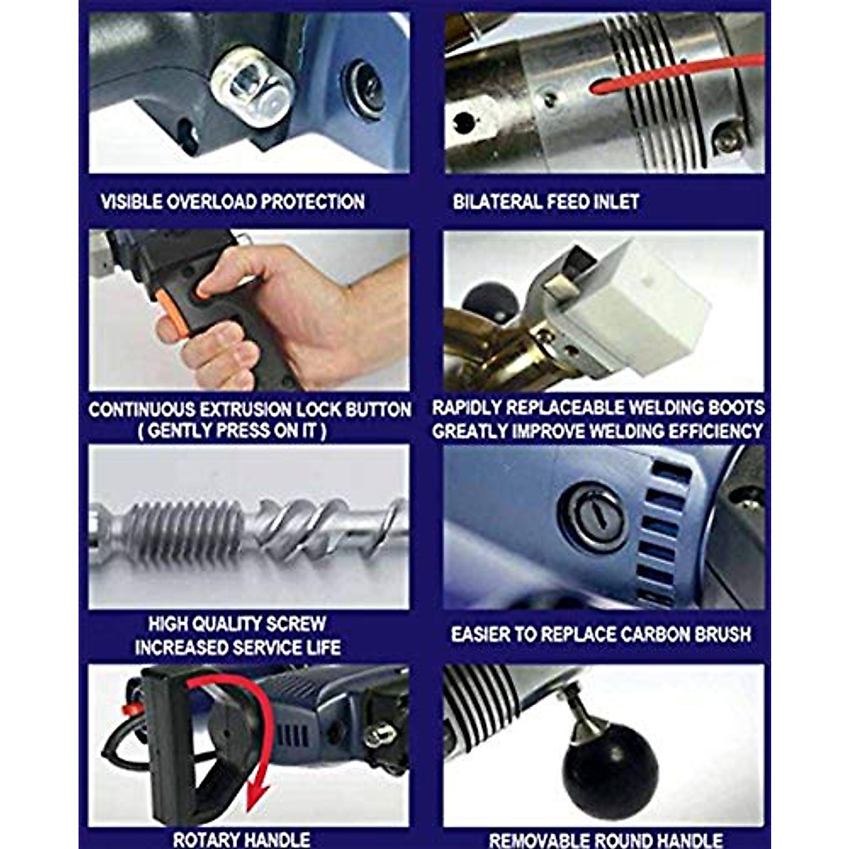 WELDY 3400W Handheld Plastic Extrusion Welding Machine kit Hot Air Plastic Welder Gun Vinyl Weld Extruder Welder Machine (EX2)