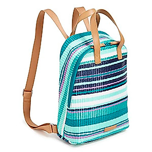 Vera Bradley Women's Straw Mini Beach Totepack Backpack, Spring Mint Stripe, One Size