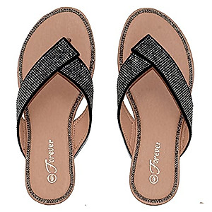 Women Fashion Dazzling Flip-Flops Slip On Comfort Slippers Outdoor Sandals with Rhinestones Black (numeric_6)