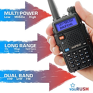 youRUSH Portable Ham Radio 2 Pack BAOFENG UV-5R 8W Dual Band Two Way Radio with Extended Battery BL-5L 3800 mAh with Lanyard & USB Programming Cable & USB Charger Cables, Chirp Support, USA Warranty
