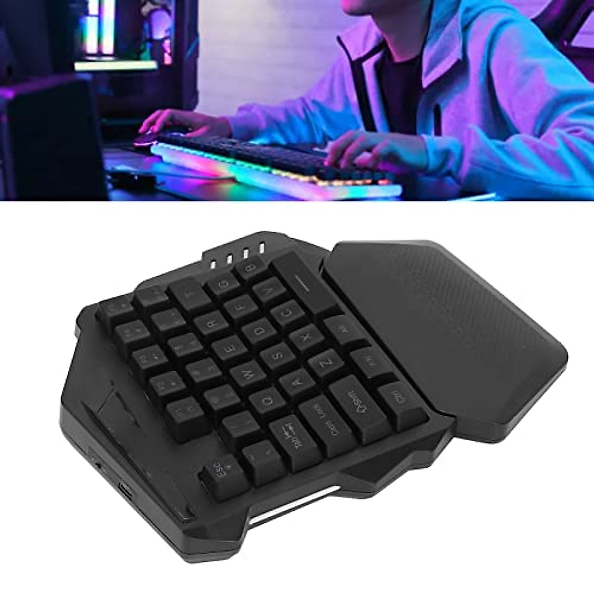 One Handed Gaming Keyboard, RGB Backlit 35 Keys Portable Mini Gaming Keypad with 2.4G Receiver Plug and Play Mechanical Gaming Keyboard for PC Gamer