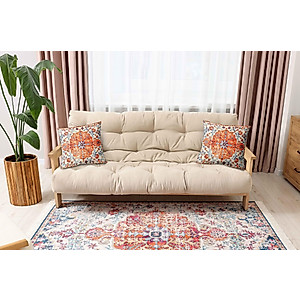 chiinvent Boho Pillows Covers 18x18 Inch Set of 2 Bohemian Vintage Rust Carpet Pattern Throw Pillows Orange Blue Ethnic Floral Decorative Cotton Linen Cushion Cases for Outdoor Couch Sofa Living Room