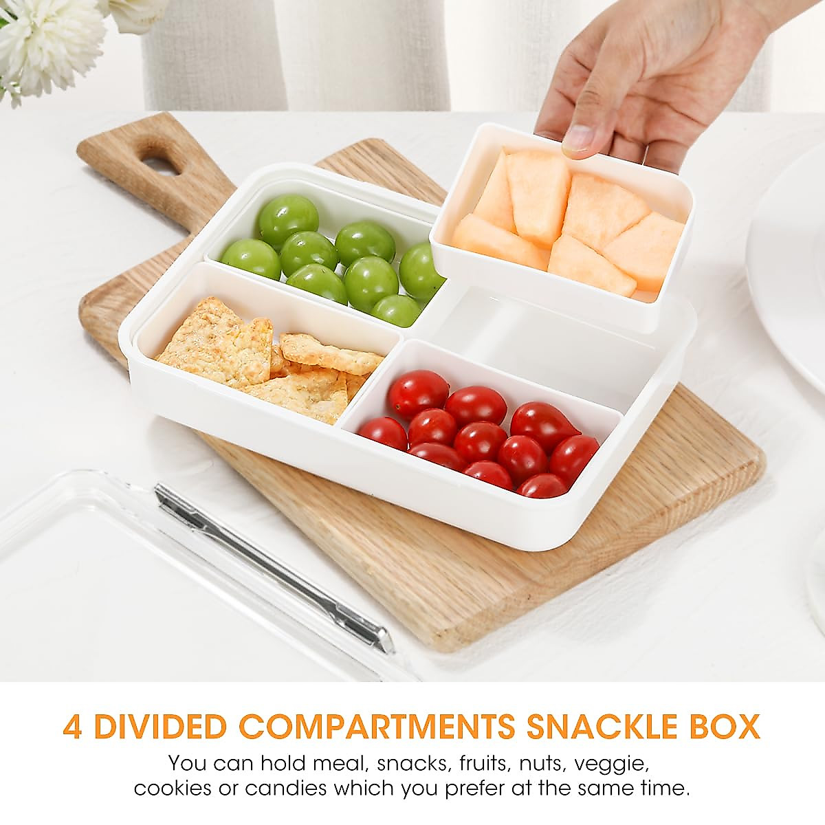 AIEVE Snack Containers, 4 Compartments Reusable Snack Box Container with Lids for Candy Fruits Nuts Snacks Platters