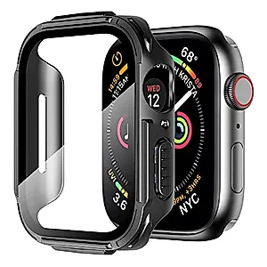 Mesime Rugged Case Compatible for Apple Watch Case with Tempered Glass Screen Protector for Series 7 6 5 4 SE 45mm 44mm, iWatch Case Cover Protective Accessories Hard Case