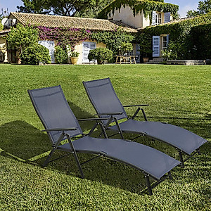 Devoko Patio Lounge Chairs Outdoor Chaise Lounge Beach Pool Side Folding Recliner Adjustable Lounge Chair Set of 2 (Blue)