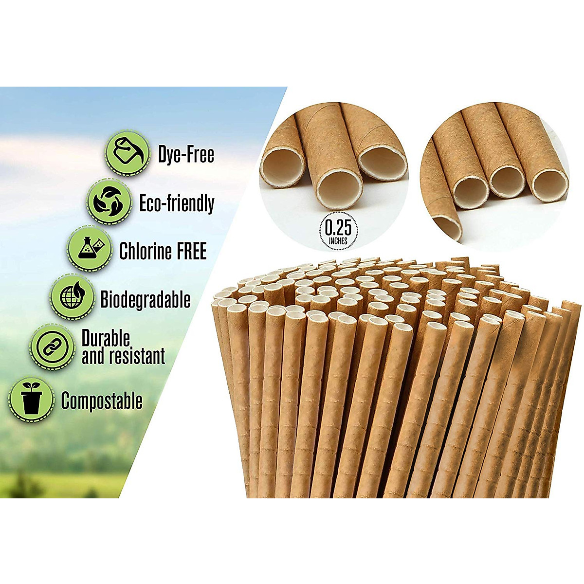 250pc Bendable Brown Paper Eco Friendly Biodegradable Straws Compostable And Disposable For Drinking Or Crafts