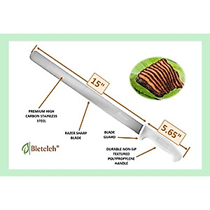 Bleteleh Extra-Long 15-inch Blade Slicing Roasting Knife, Straight Blade, White Handle