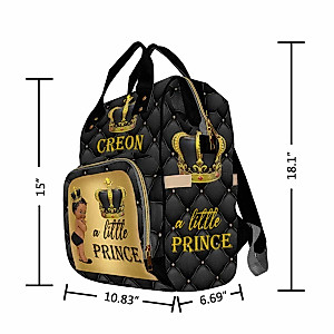 InterestPrint Custom Name Diaper Bag Customized Little Prince Black Gold Backpack Personalized Laptop Backpack with Name Nursing Bags Fashion Shoulders Bag Casual Daypack Travel Bag for Women