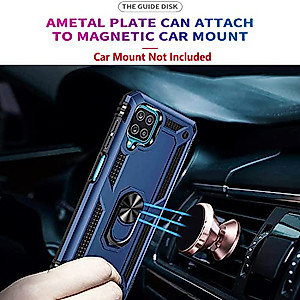 STARSHOP Samsung Galaxy A42 5G Phone Case, with [Tempered Glass Screen Protector Included], Military Grade Shockproof Protective Dual Layer Phone Cover with Metal Ring Kickstand - Navy