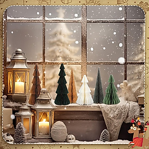 Watersay 6 Pcs Neutral Christmas Tree Honeycomb Centerpiece Minimalist 3D Paper Trees Centerpiece Rustic Reusable Table Decorations for Home Decor Xmas Gift(Green, Brown)