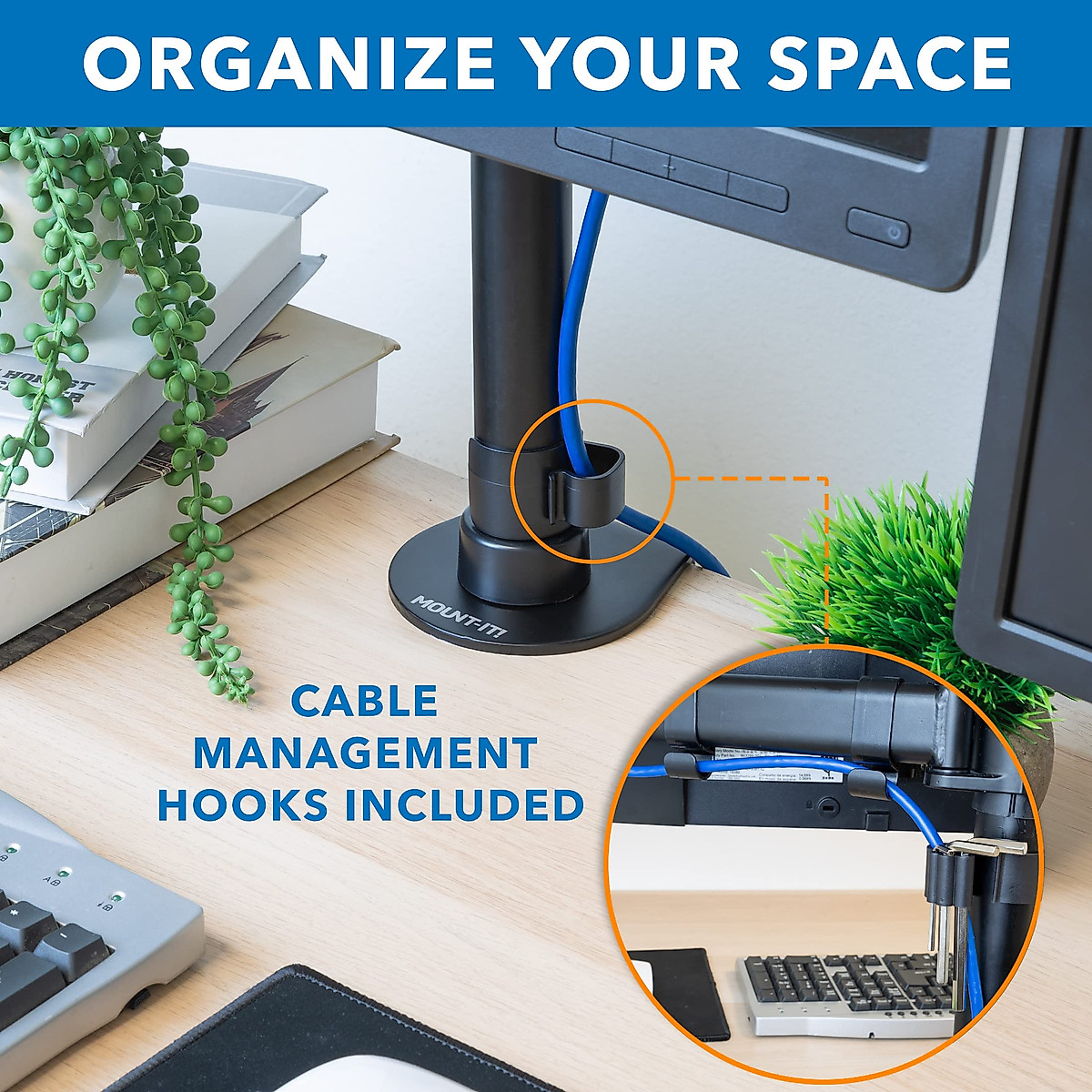 Mount-It! Triple Monitor Mount 3 Screen Desk Stand for LCD Computer Monitors for 19 20 22 23 24 27 Inch Monitors VESA 75 and 100 Compatible Full Motion, 54 lbs Capacity (MI-1753),Black