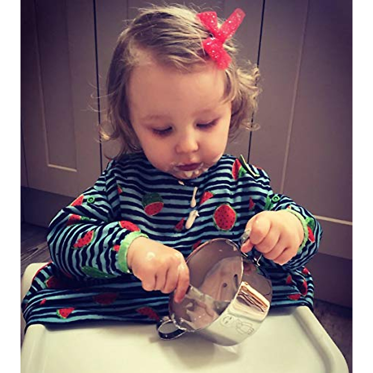 Kiddobloom Children Stainless Steel Dinnerware Set, Frog (1 Bowl, 1 Cup, 1 Divided Plate). High grade stainless #304. Elegant Gift for Baby, Toddler, and Kids.