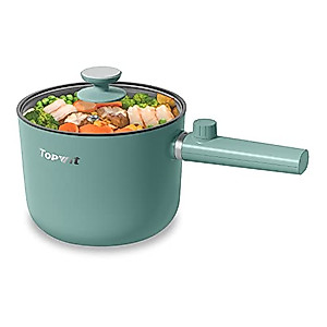 Topwit Electric Hot Pot, 1.5L Ramen Cooker, Portable Non-Stick Frying Pan, Electric Pot for Pasta, Steak, BPA Free, Electric Cooker with Dual Power Control, Over-Heating & Boil Dry Protection, Green