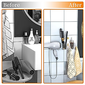 Clear Hair Dryer Holder, Blow Dryer Hanger Wall Mounted for Hair Dryer Hook with Plug&Cord Organizer Self Adhesive for Cabinet Door and Bathroom Organizer and Storage,Pack of 1