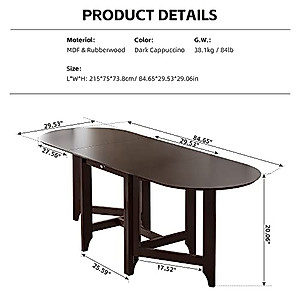 Yoglad Retro Drop-Leaf Table Rustic Rubber Wood Dining Table with Spacious Tabletop and Small Drawer Space Saving Kitchen Table for Kitchen Dining Room (Dark Brown)