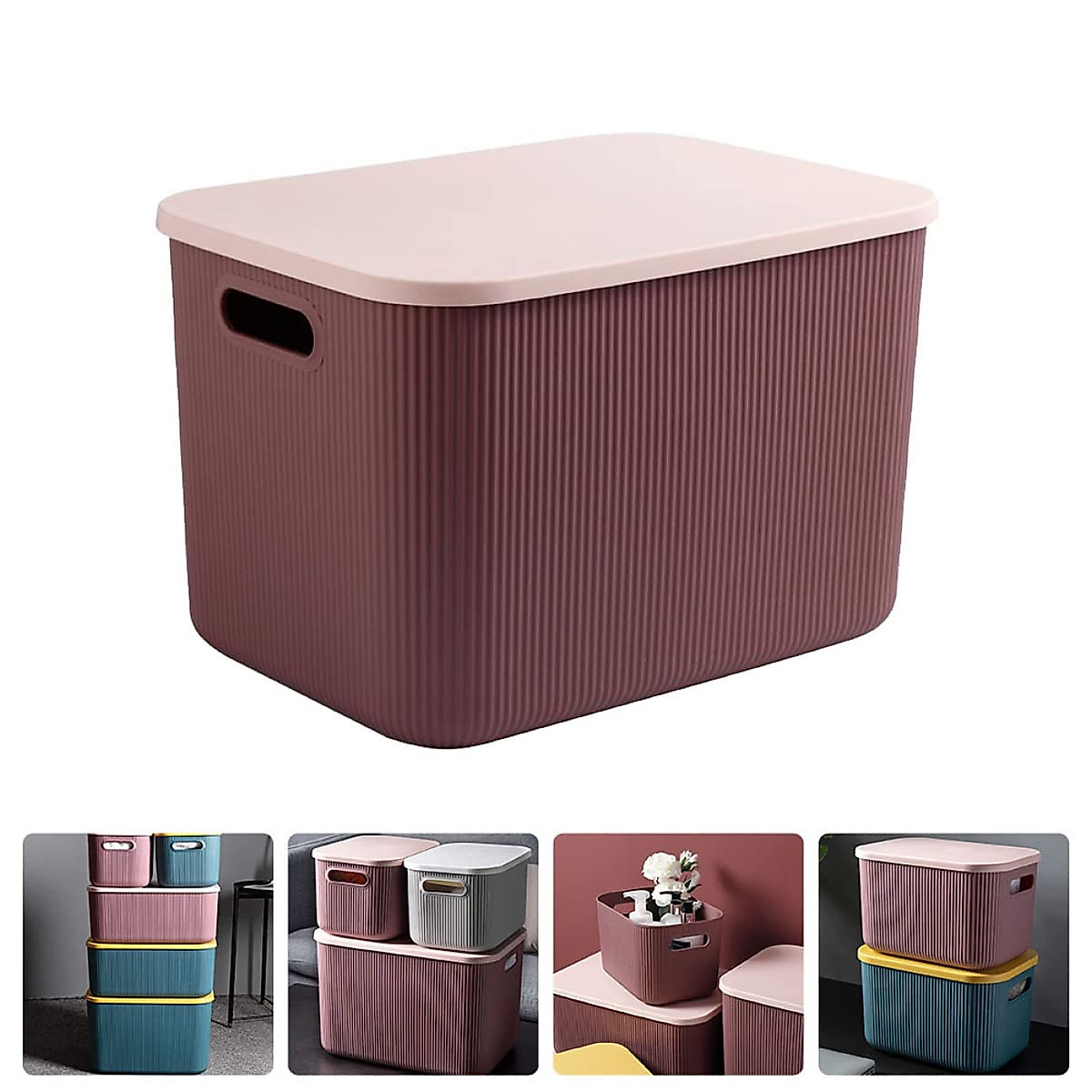 PRETYZOOM Plastic Storage Baskets With Lid, 1pc Plastic Storage Box, Stackable Baskets, Toy Clothes Storage Organizer with Handle for Shelf Cabinet (6.5*18.7*16.2cm)