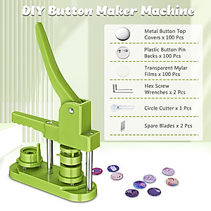 Button Maker Machine DIY Pin Button Maker Press Machine Badge Punch Press with Free 100pcs Button Parts, Circle Cutter,Screw Wrenches and Spare Blades (1"Button Badges)