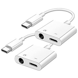 QINGLER USB Type C Headphone Adapter to 3.5mm Audio Adapter with Charger 2 Pack for Music, Charge and Line Control, Compatible with Samsung Galaxy S22 S21, iPad pro 2018/20/21, Huawei, One Plus