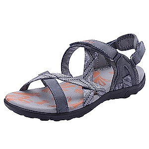 Harssidanzar Women's Sandals Walking Sandals Outdoor Sandals With Strap Adjustable Beach Sandals Casual Hiking SL257US,Grey,Size 7.5
